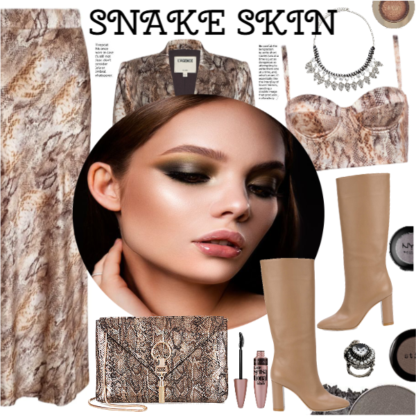 Snake skin style- bralette top, bias maxi skirt, blazer - Fashion look ...