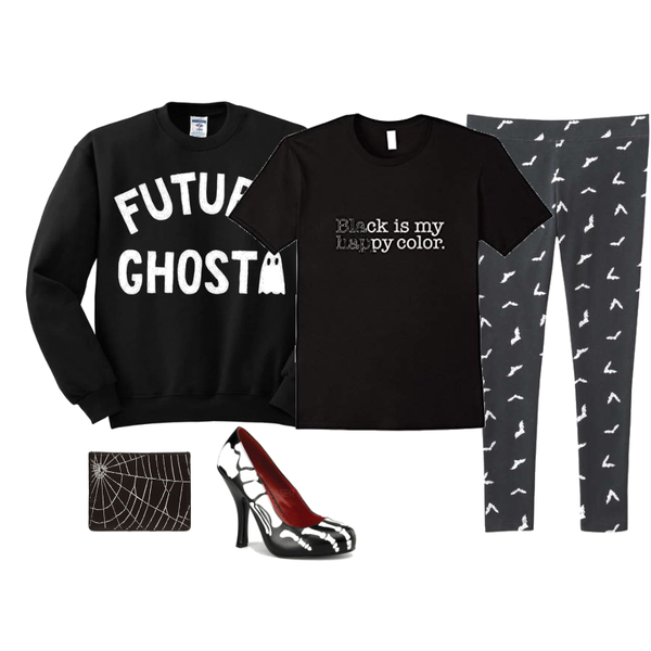 It's halloween time with ghost sweater and skeleton pumps and gothic ...